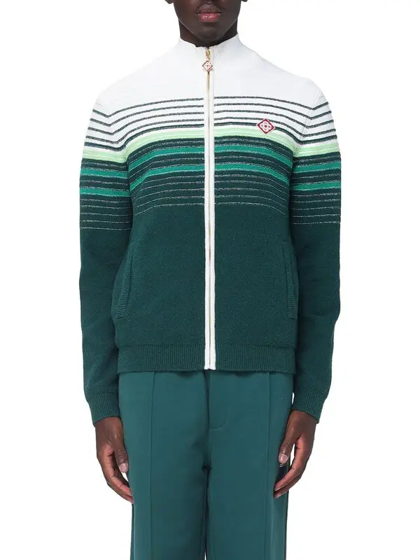 Casablanca Striped Cotton-blend Zip-up Cardigan - Green