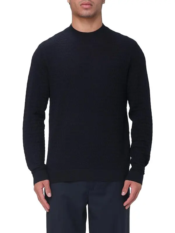 Emporio Armani Textured Mock Neck Sweater - Blue