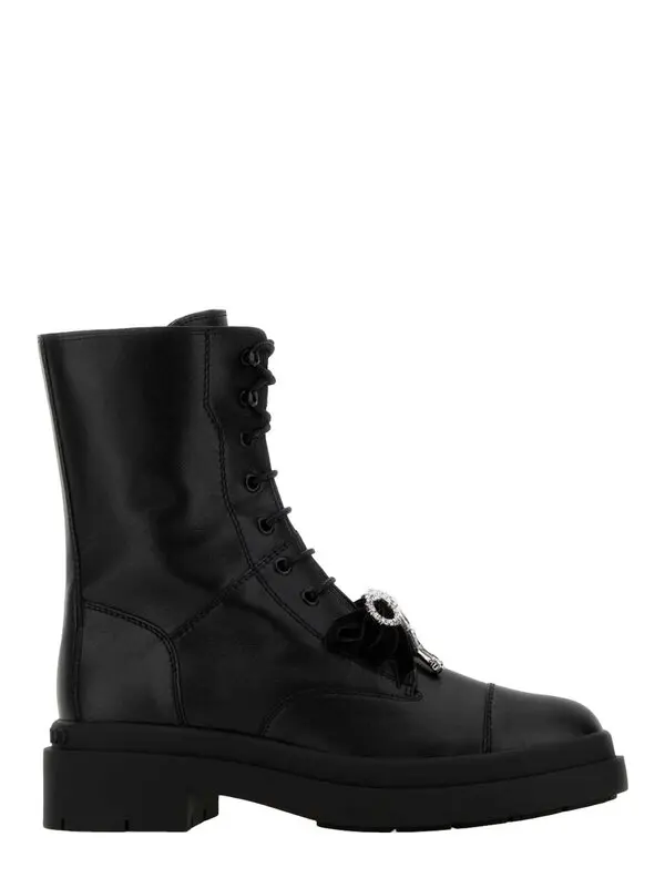 JIMMY CHOO Leather Lace-up Boots With Embellishment - Black
