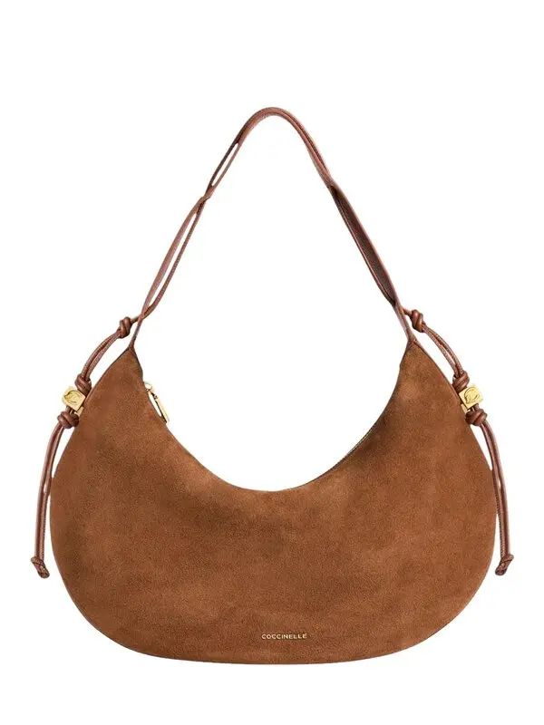 COCCINELLE Suede Shoulder Bag With Adjustable Strap - Camel
