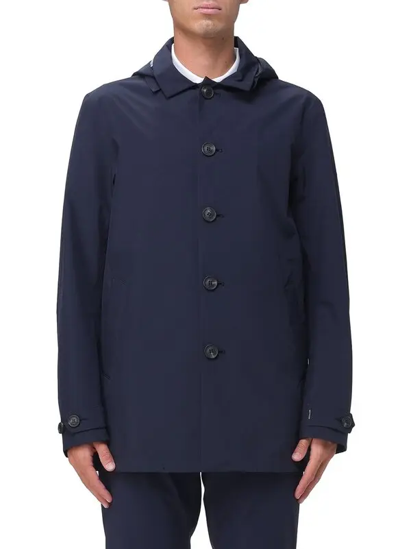 SAVE THE DUCK Short Technical Fabric Raincoat With Removable Hood - Blue