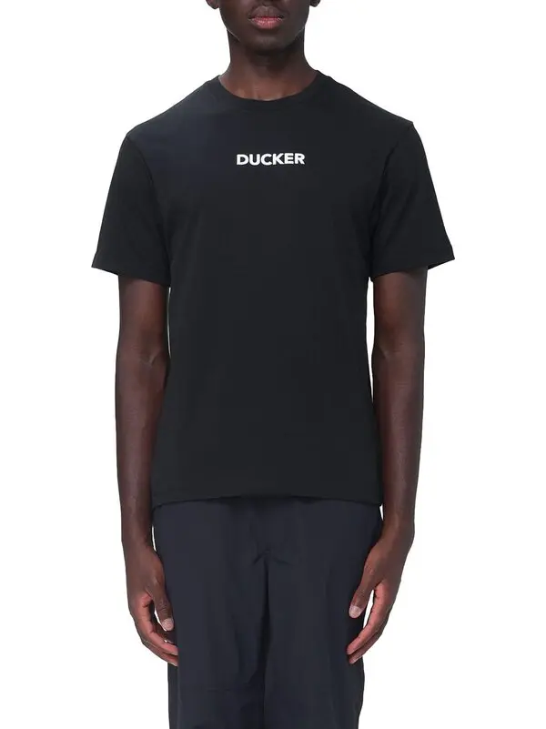 SAVE THE DUCK Cotton Crewneck T-shirt With Front Slogan Print By - Black