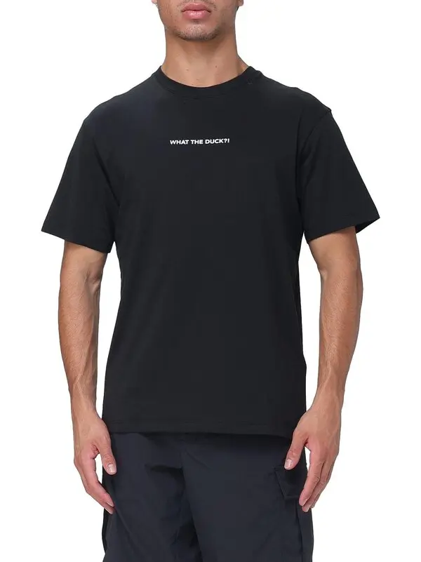 SAVE THE DUCK Pure Cotton Crewneck T-shirt With Graphic Slogan Print By - Black