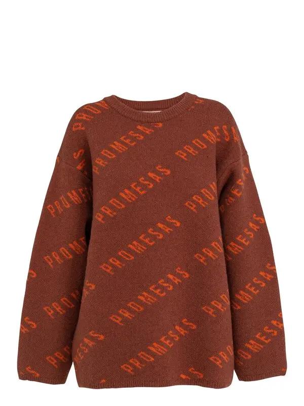 DOLORES PROMESAS Oversized Knit Pullover With "promises" Print - Brown