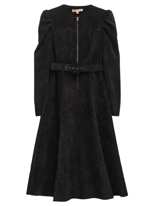 DOLORES PROMESAS Midi Dress With Puffed Sleeves And Belt - Black