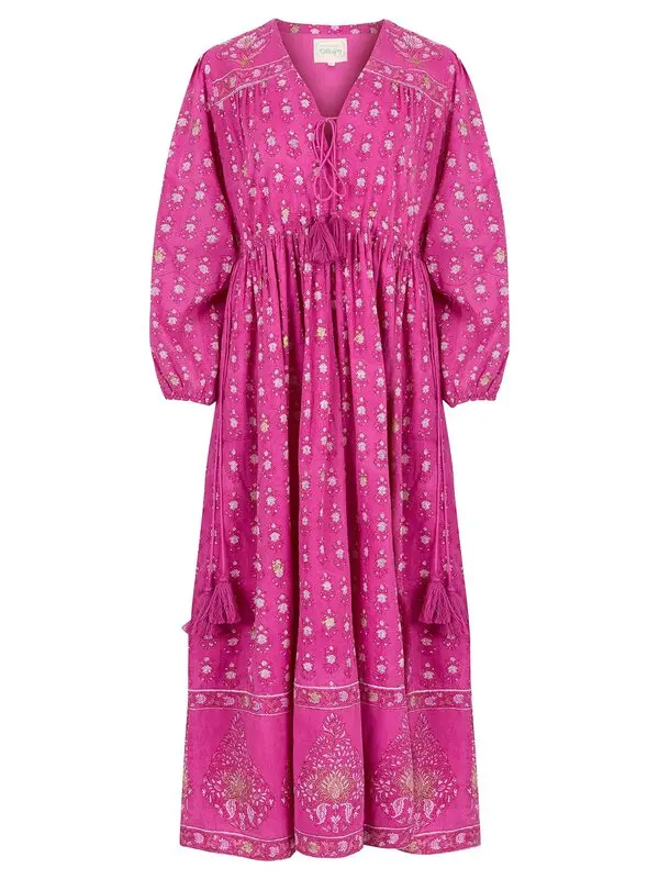 DILLI GREY Fifi Boho Printed Cotton Midi Dress - Pink