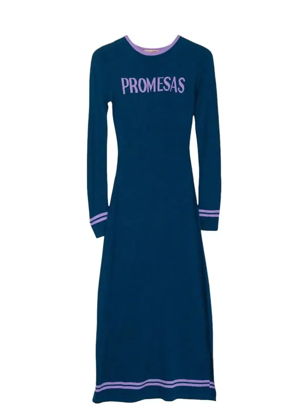 DOLORES PROMESAS Long Sleeve Ribbed Midi Dress - Blue