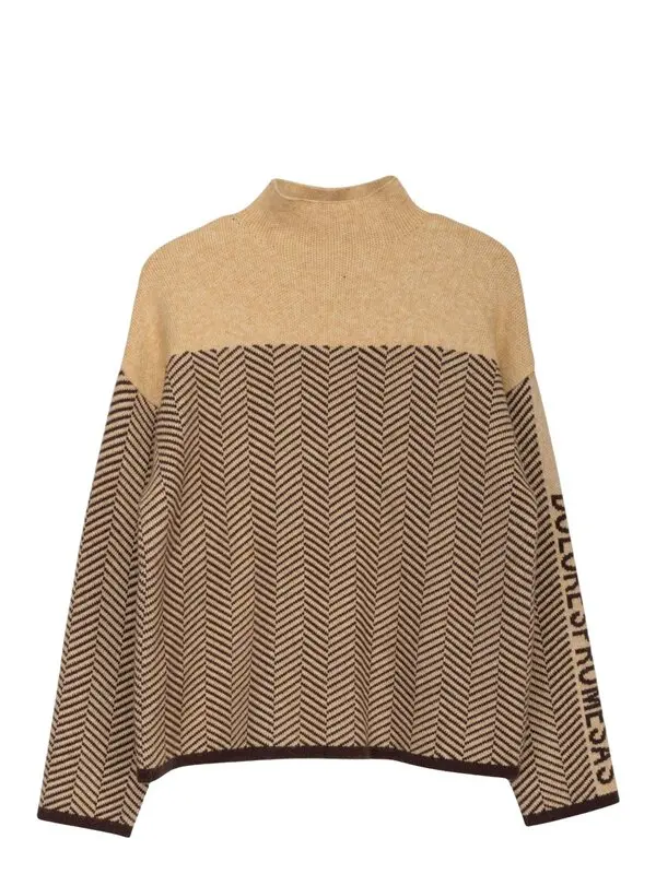 DOLORES PROMESAS High Neck Printed Fine Knit Sweater - Brown