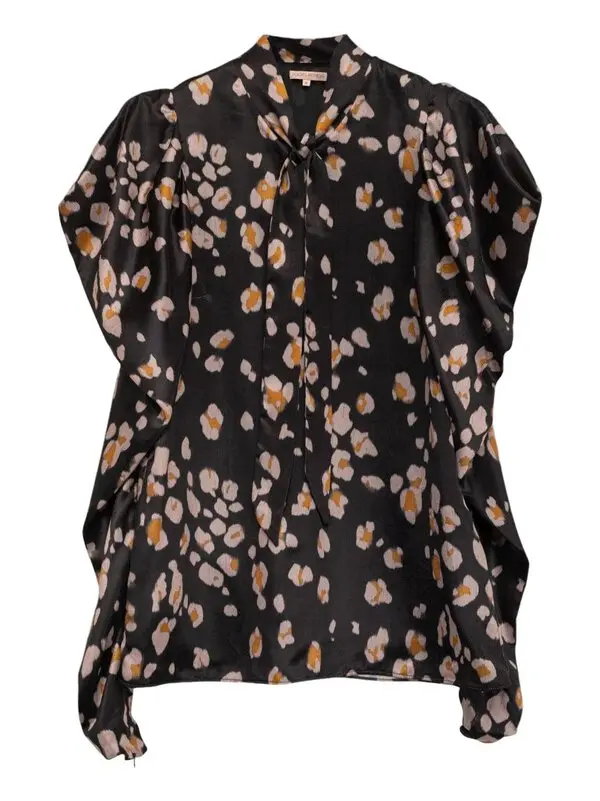 Dolores Promesas Laura Printed Blouse With Bow Detail - Black