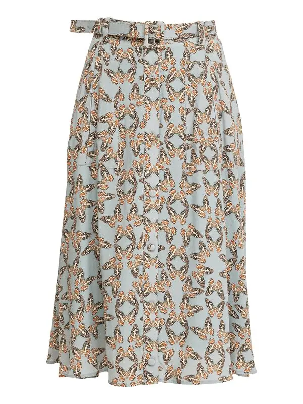 Dolores Promesas Butterfly Print Midi Skirt With Belt - Blue