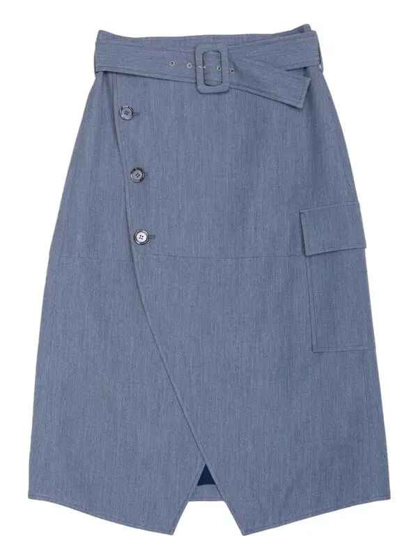 DOLORES PROMESAS Belted High-waist Midi Skirt With Slit - Blue