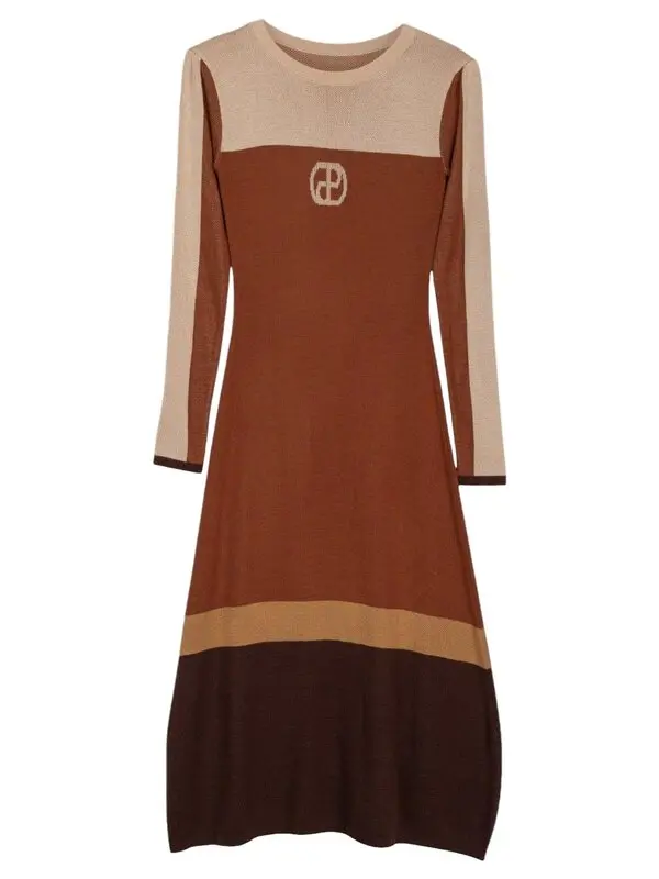 DOLORES PROMESAS Color Block Midi Dress - Beige/brown