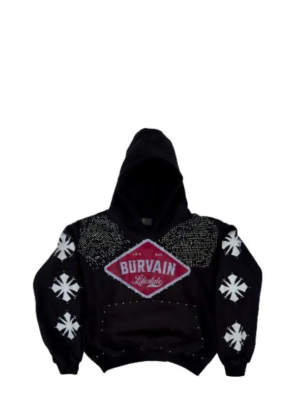 BURVAIN Embellished Logo Hoodie - Black