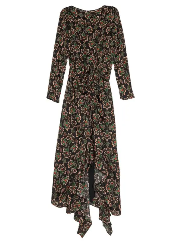 Dolores Promesas Floral Print Midi Dress With Gathered Detail - Black