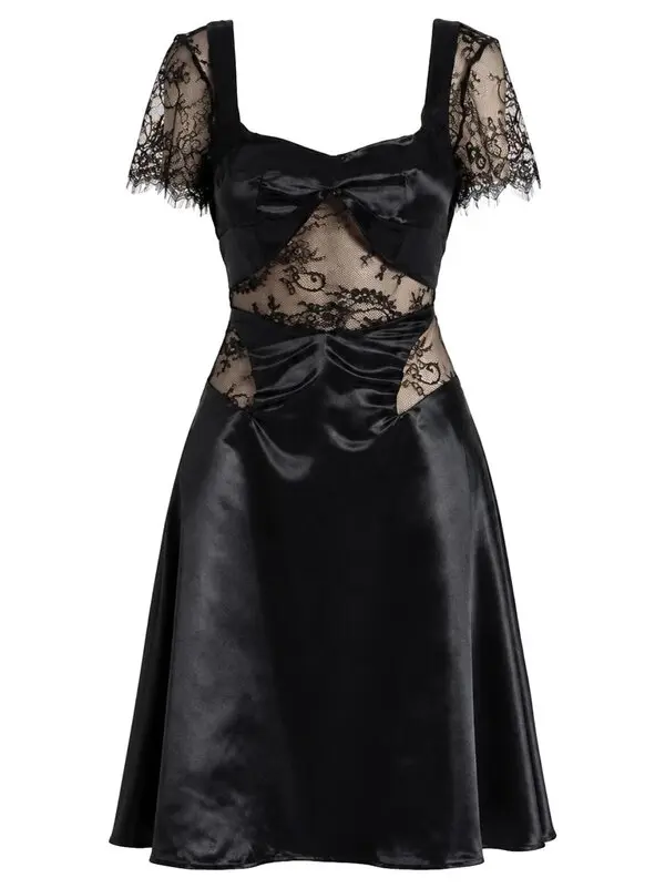 AMORTIZIA Satin And Lace Sweetheart Midi Dress - Black