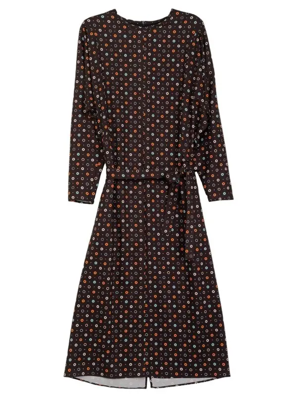 DOLORES PROMESAS Printed Circles Midi Shirt Dress - Black