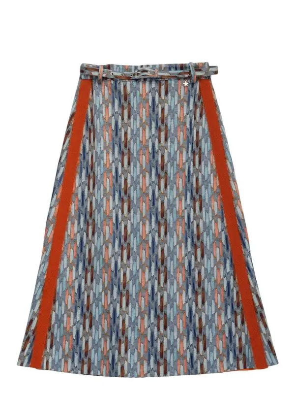 DOLORES PROMESAS Carolina Printed A-line Midi Skirt With Belt - Blue