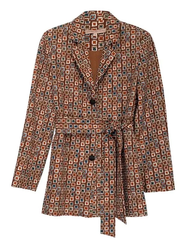 DOLORES PROMESAS Manuela Geometric Print Blazer - Brown