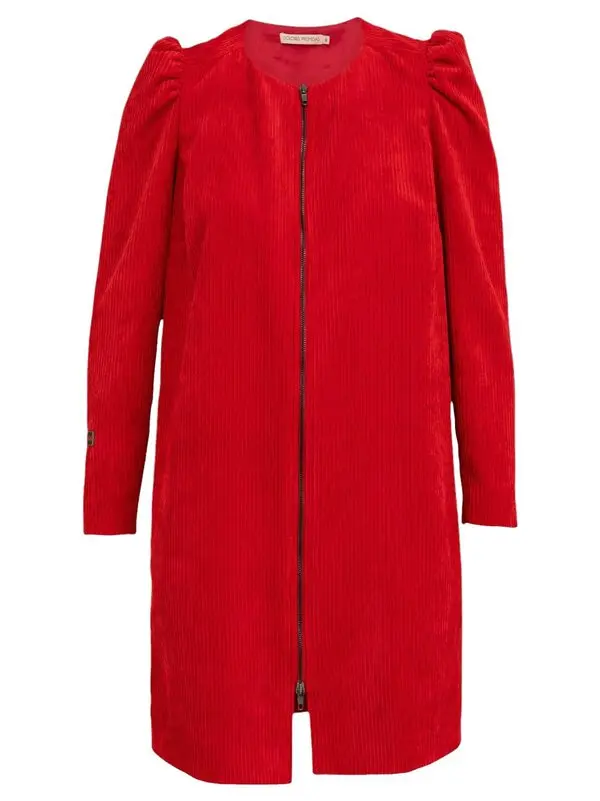 DOLORES PROMESAS Corduroy Mini Dress With Puff Sleeves - Red