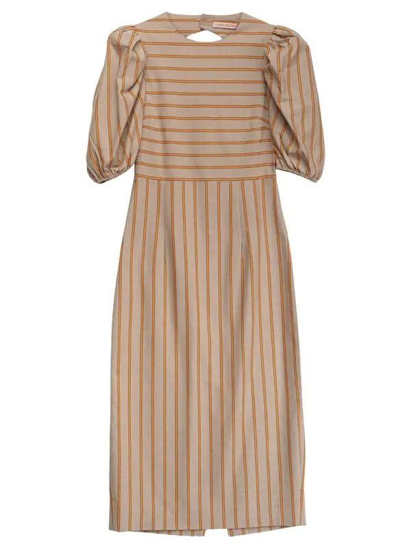 DOLORES PROMESAS Striped Midi Dress With Puff Sleeves - Orange