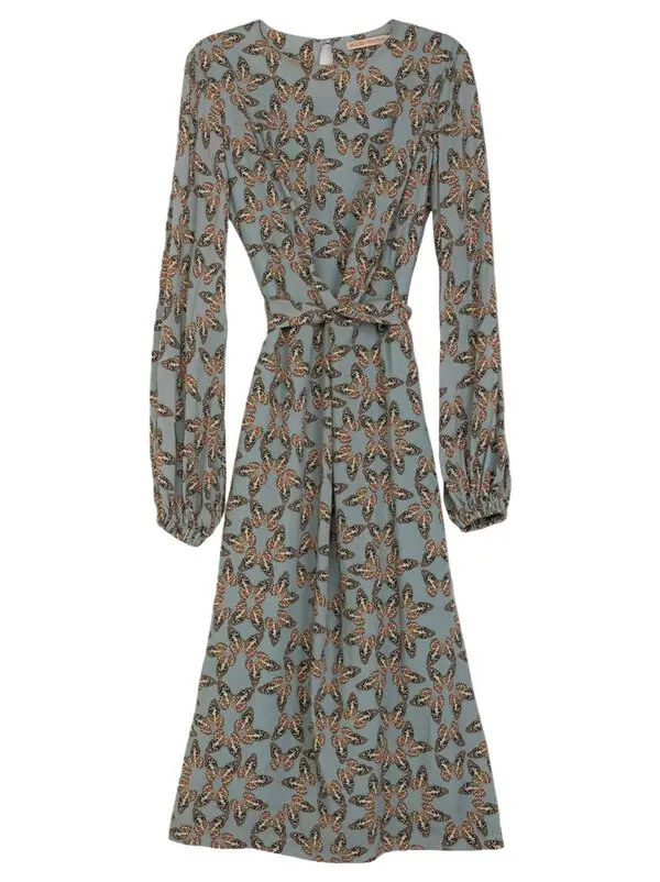 DOLORES PROMESAS Butterflies Print Midi Dress With Draped Waist - Blue