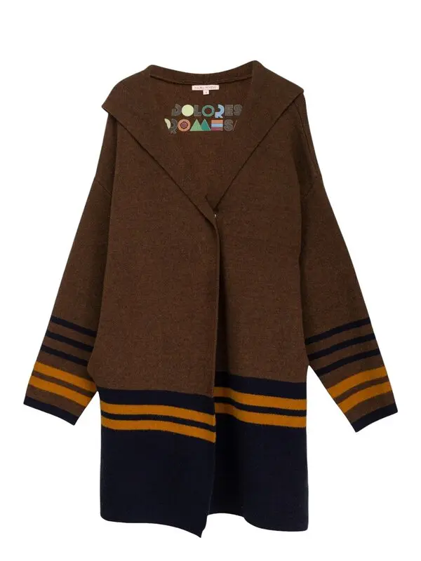 Dolores Promesas Striped Knitted Cardigan With Hood - Brown