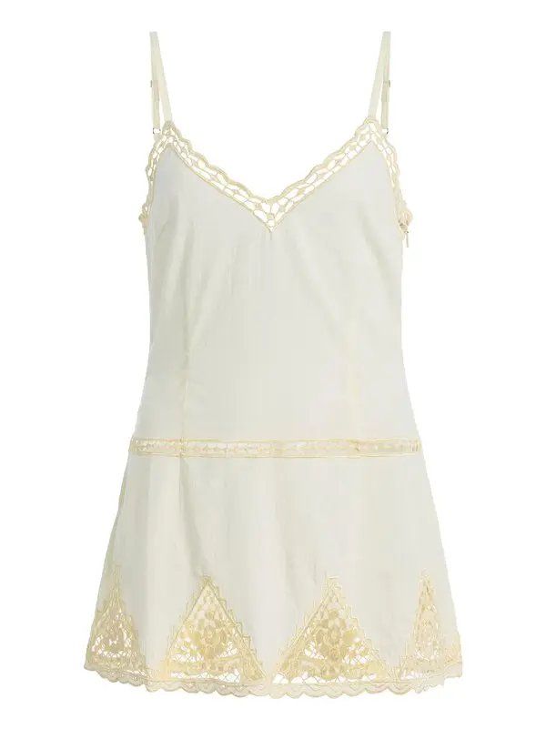 ALL THAT REMAINS Cotton V-neck Spaghetti Strap Top With Crochet Detailing - White