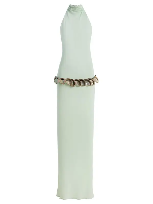 CONNER IVES Abalone Shell Belted Crepe Maxi Dress - Green