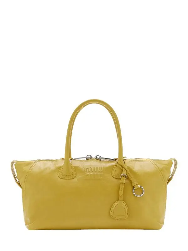 Miu Miu Leather Tote Bag With Tag Detail - Yellow