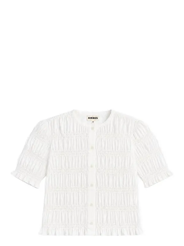 OMNES Shirred Button-down Cotton Top - White