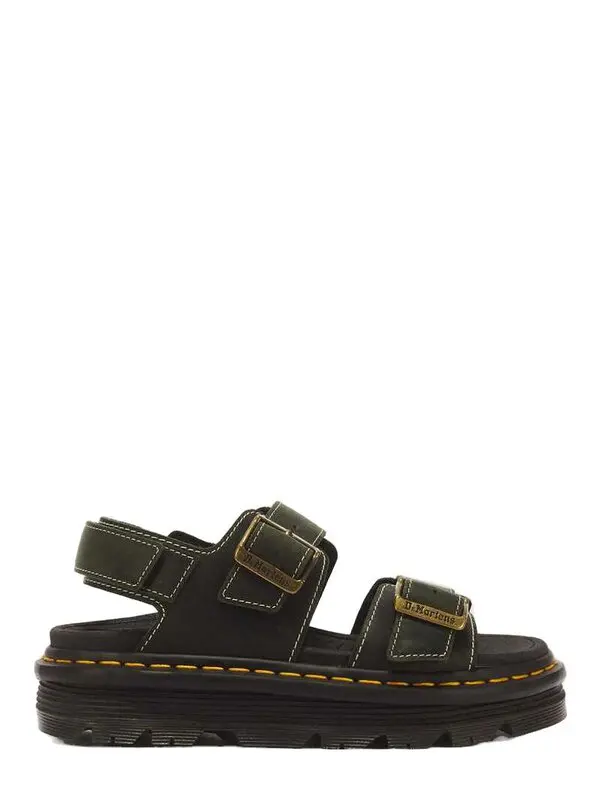 Dr. Martens Zebzag Crazy Horse Leather Sandals With Platform Sole - Green