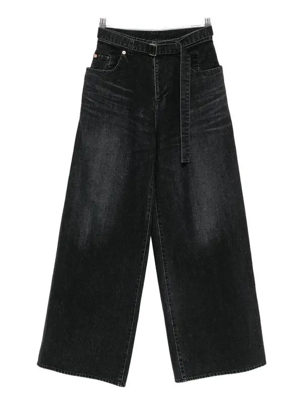 Sacai Wide-leg Belted Jeans - Black