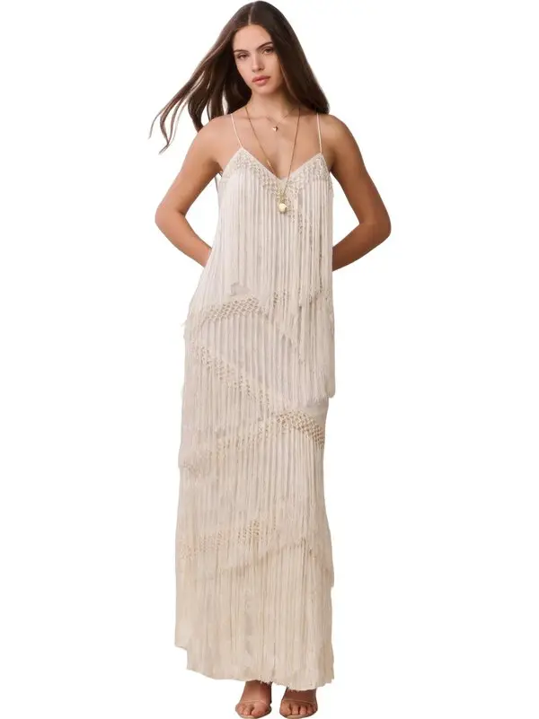LoveShackFancy Delphi Fringe Lace Maxi Gown - Ivory