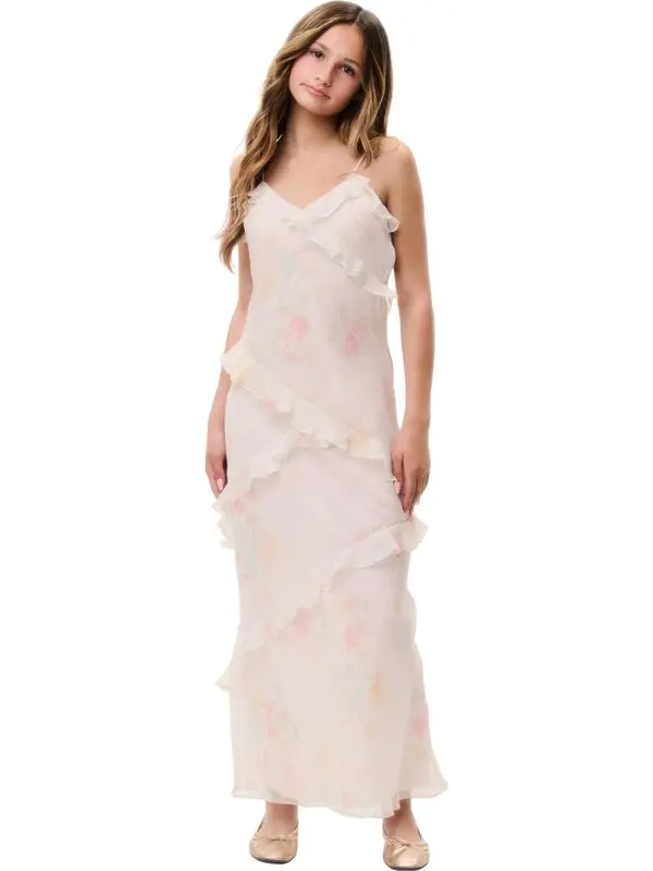 LoveShackFancy Silk Maxi Dress With Ruffled Trim - Sundown Hazel
