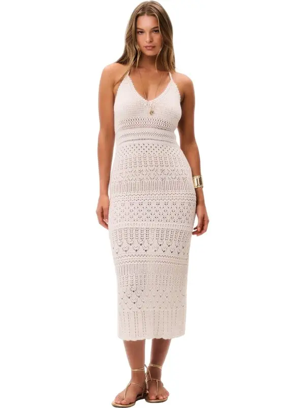 LoveShackFancy Massie Crochet Halter Midi Dress - Ivory