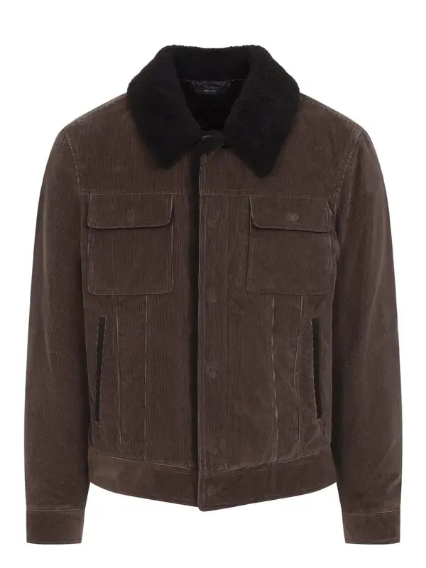 TOM FORD 900 Wale Cord Shearling-collar Trucker Coat - Brown
