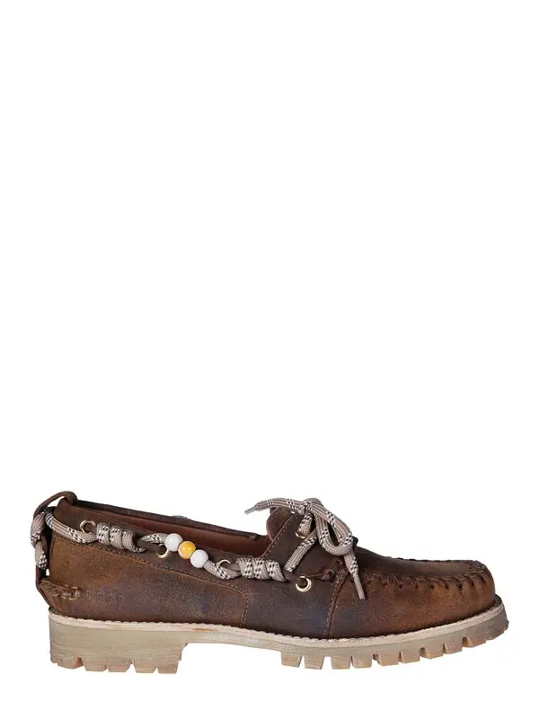GOLDEN GOOSE Waxed Leather Decorative Loafers With Tank Sole - Marrone
