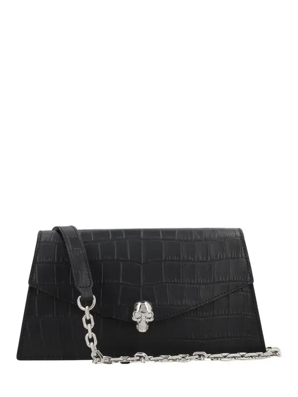 Alexander McQueen Croc-embossed Leather Skull Clasp Clutch Bag 12 Cm X 22.5 Cm X 6.5 Cm - Black