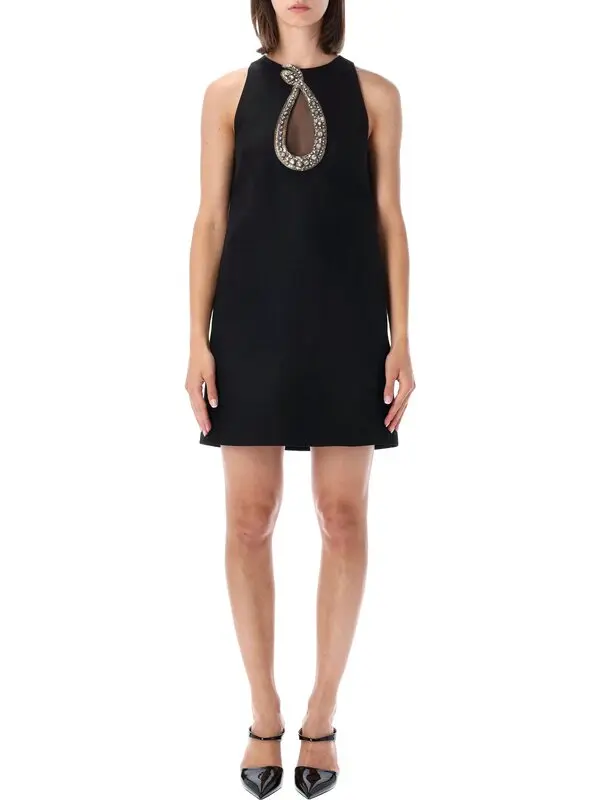 Valentino Garavani Embellished Wool-silk Mini Dress - Nero