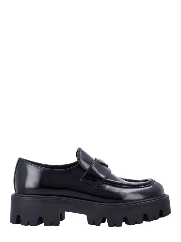 Prada Brushed Leather Loafers With Enameled Triangle Logo And 50 Mm Monoblock Rubber Sole - Nero