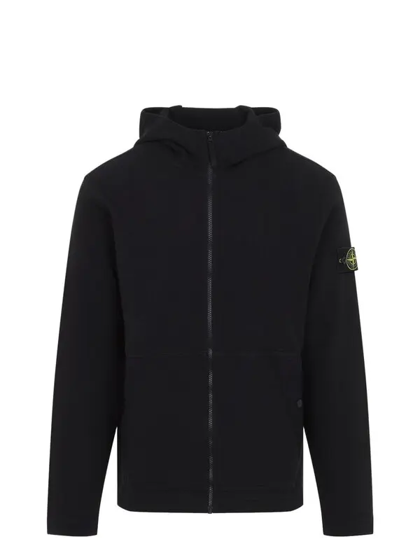 Stone Island Cotton Full Zip Hoodie - Black