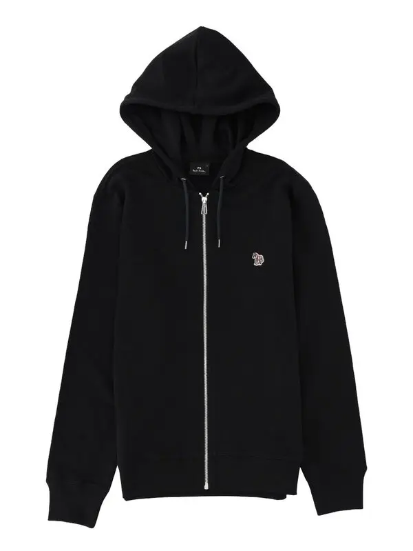 Paul Smith Organic Cotton Zip-up Sweatshirt With Embroidered Logo - Black