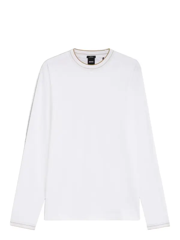 BOSS Long-sleeved T-shirt In Mercerized Cotton With Contrast Trim - White