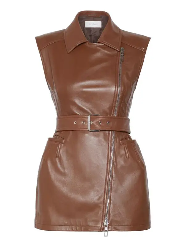 Max Mara Sleeveless Nappa Leather Jacket - Brown