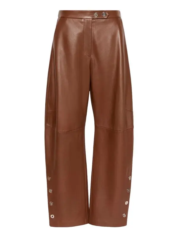 Max Mara Nappa Leather Baggy Trousers With Asymmetrical Fastening - Brown