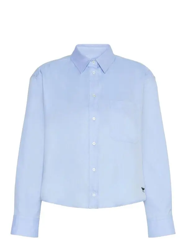Max Mara Cotton Oxford Shirt With Embroidered Logo - Light Blue
