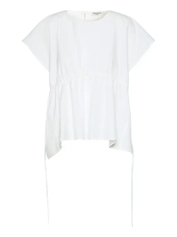 Max Mara Cotton Poplin Blouse With Drawstring Detail - White