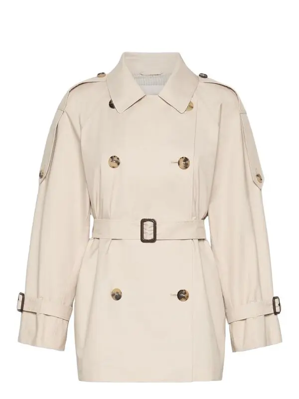 Max Mara Short Double-breasted Trench Coat In Water-repellent Twill - Beige