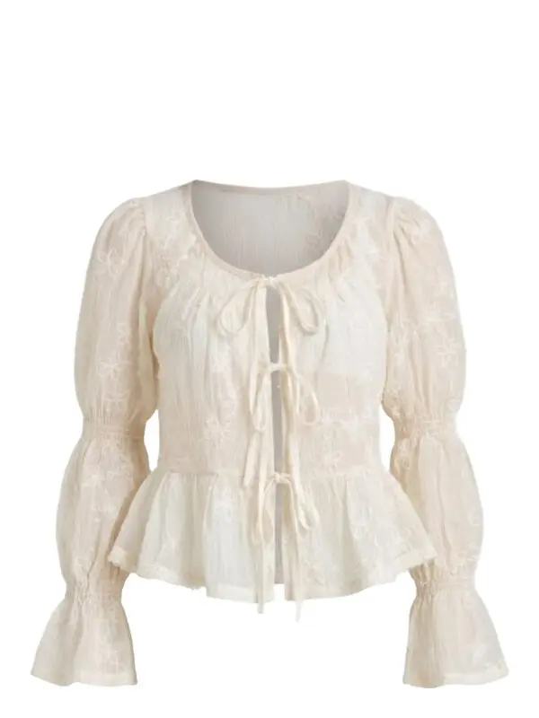 Saachi Floral Lace Tie-front Top - White