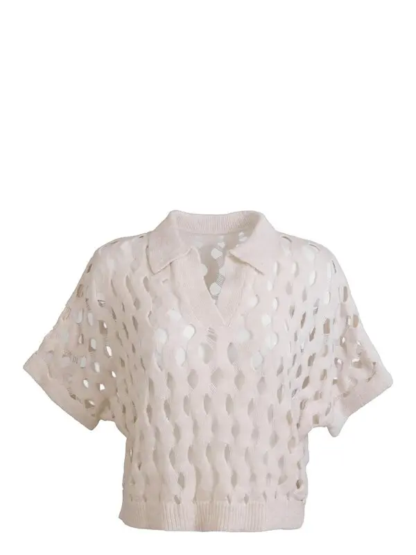 Saachi Knit Cut-out Collared Shirt - White